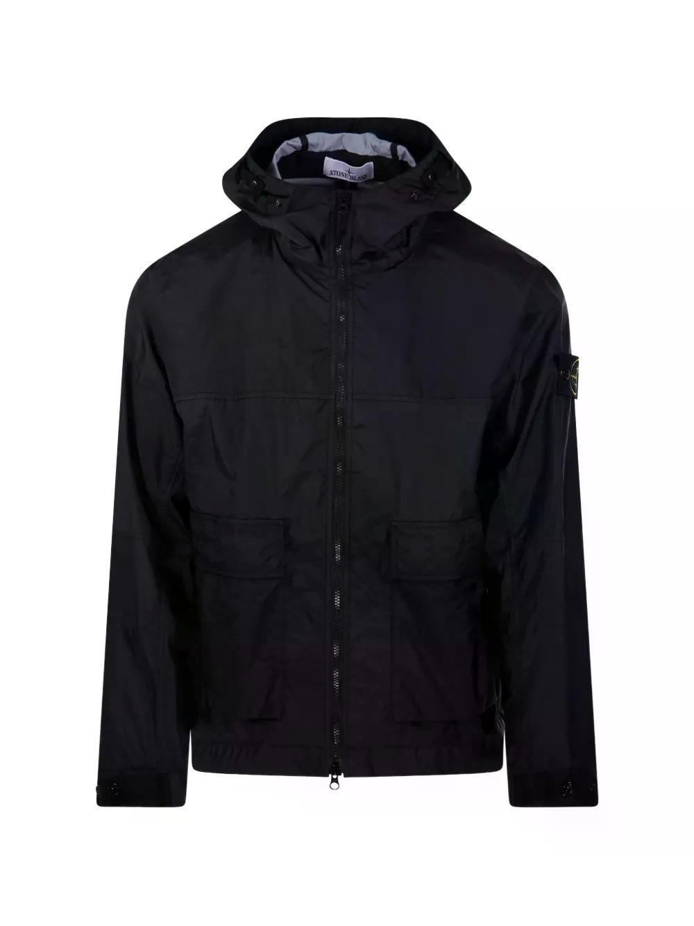 Stone Island Hooded Logo-Patch Jacket - Black | Editorialist