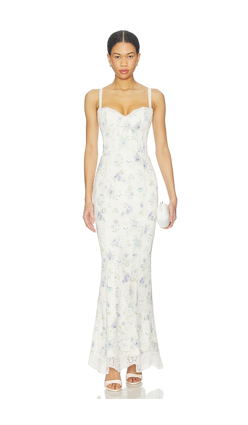 V. CHAPMAN Floral Lace Maxi Dress - Blue Watercolor Floral | Editorialist
