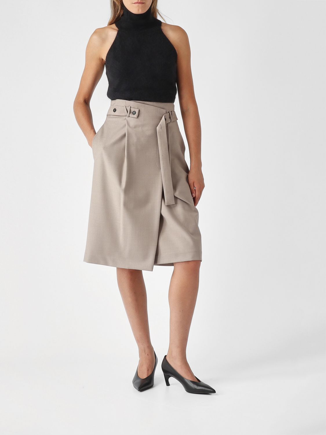 MEIMEIJ wool-blend high-waisted pencil midi skirt with belt