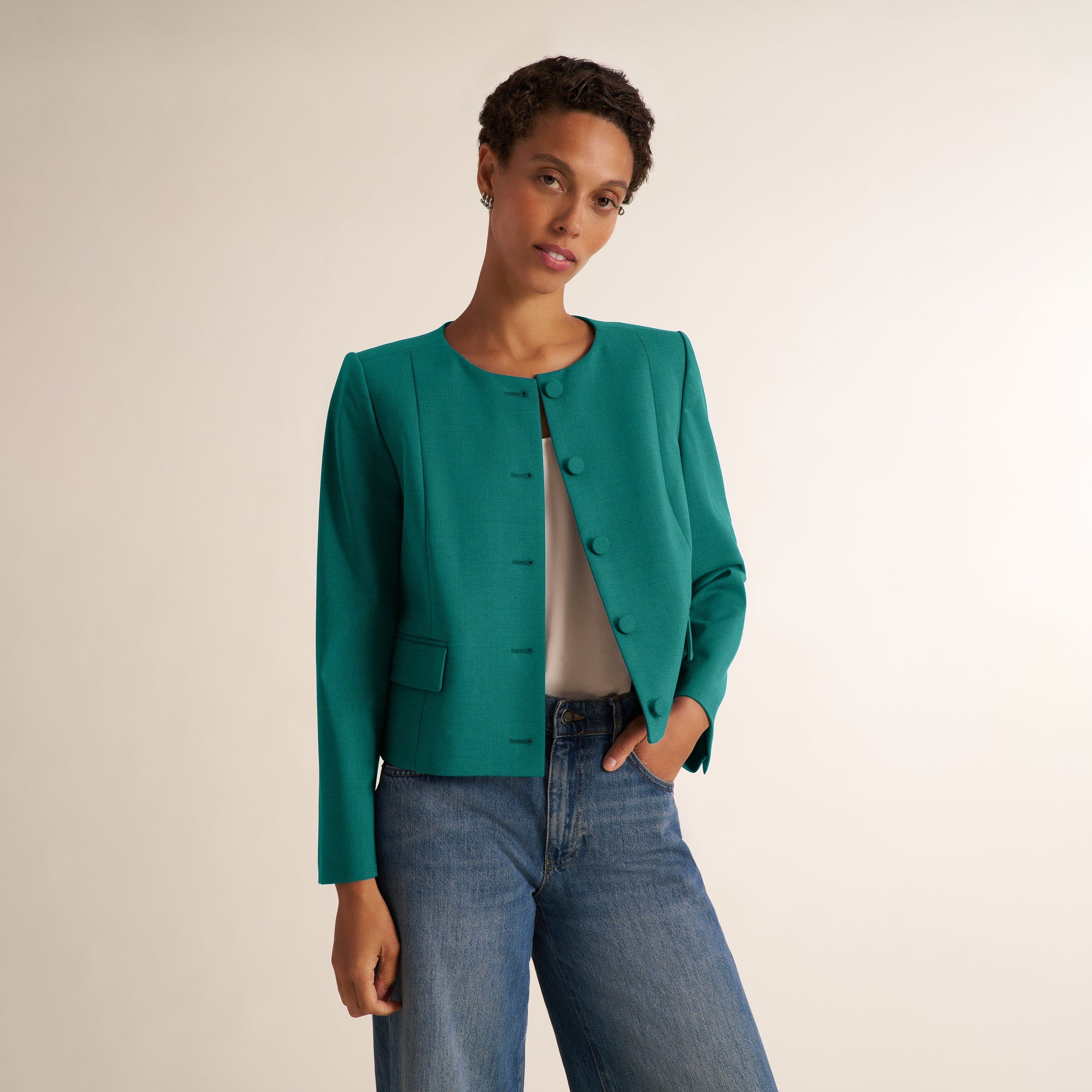 M.M.LAFLEUR aniya crop jacket - tropical wool:: peacock