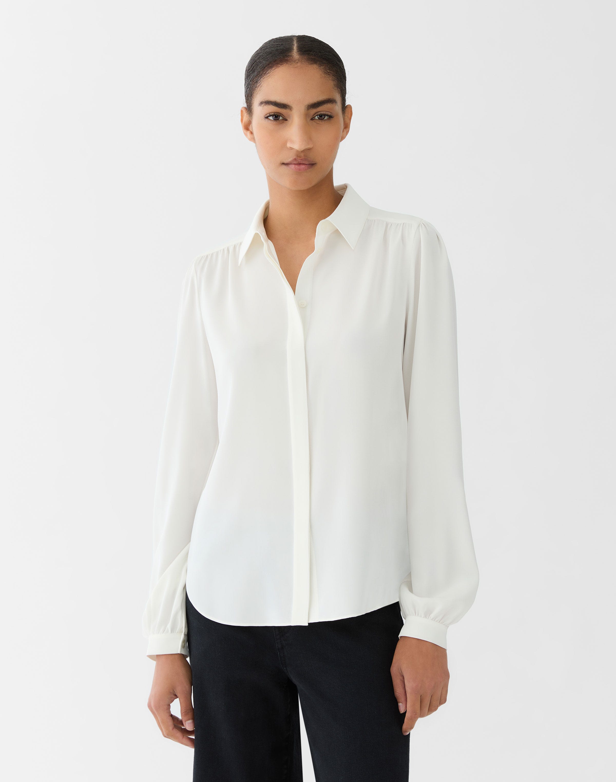 LAFAYETTE 148 NEW YORK Organic Silk Georgette Shirred Blouse