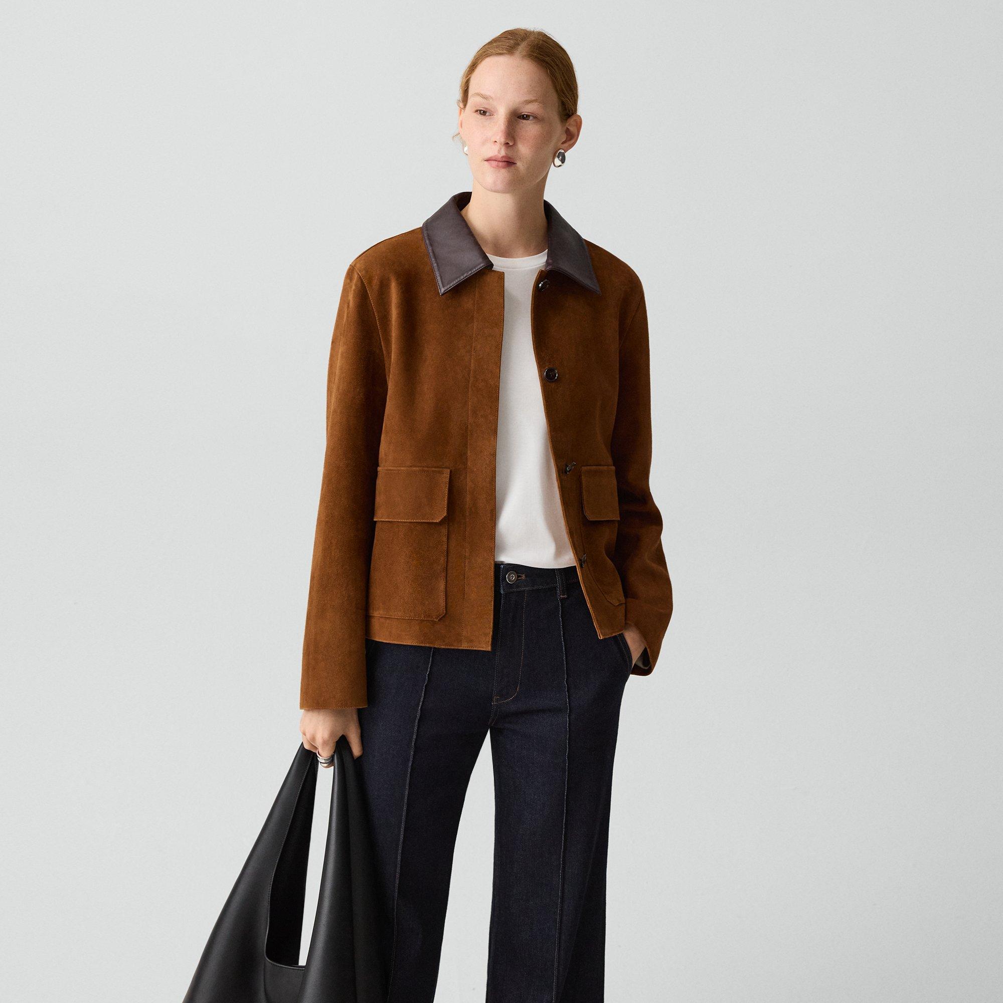 THEORY Boxy Suede Patch Pocket Jacket
