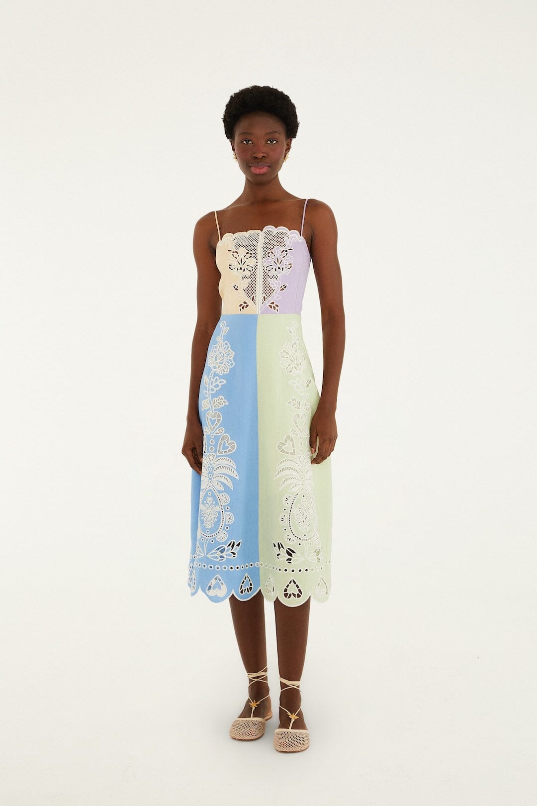 FARM RIO FARM Rio Multicolor Embroidered Linen Midi Dress