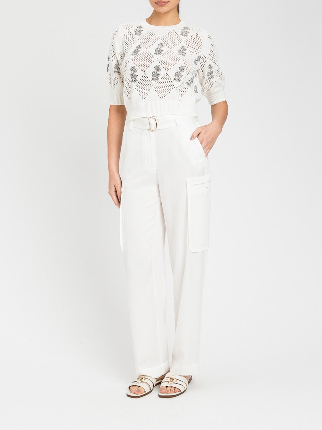 TWINSET Twinset Cotton Knit Top with Floral Motif