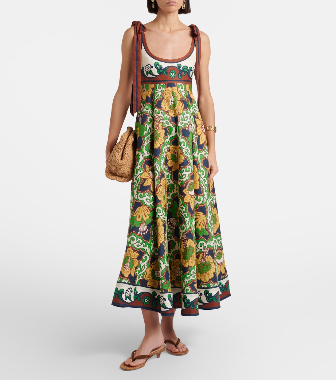 ALEMAIS Liana Ballet printed linen midi dress