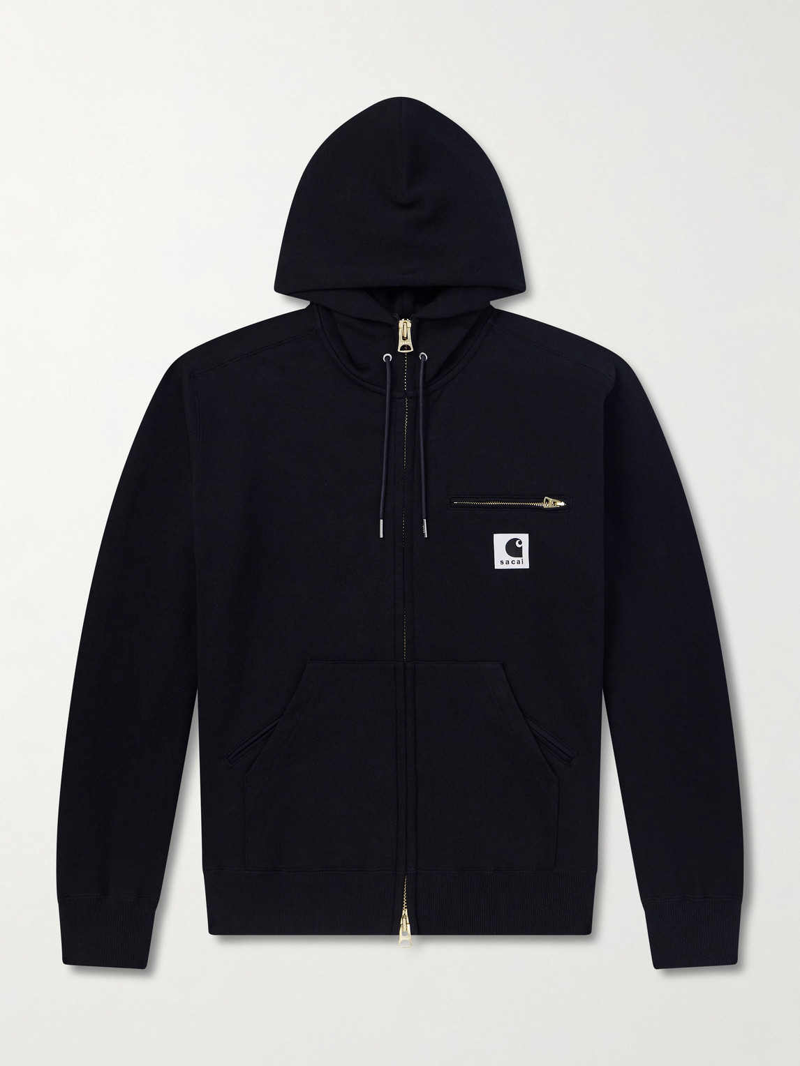 Sacai X Carhartt Wip Cotton-Jersey Zip-Up Hoodie - Black Sacai X Carhartt Wip Cotton-Jersey Zip-Up Hoodie - Black