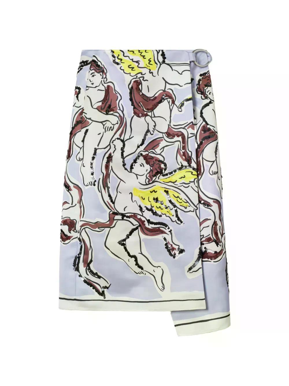 TORY BURCH Tory Burch Printed Satin Asymmetrical Wrap Skirt