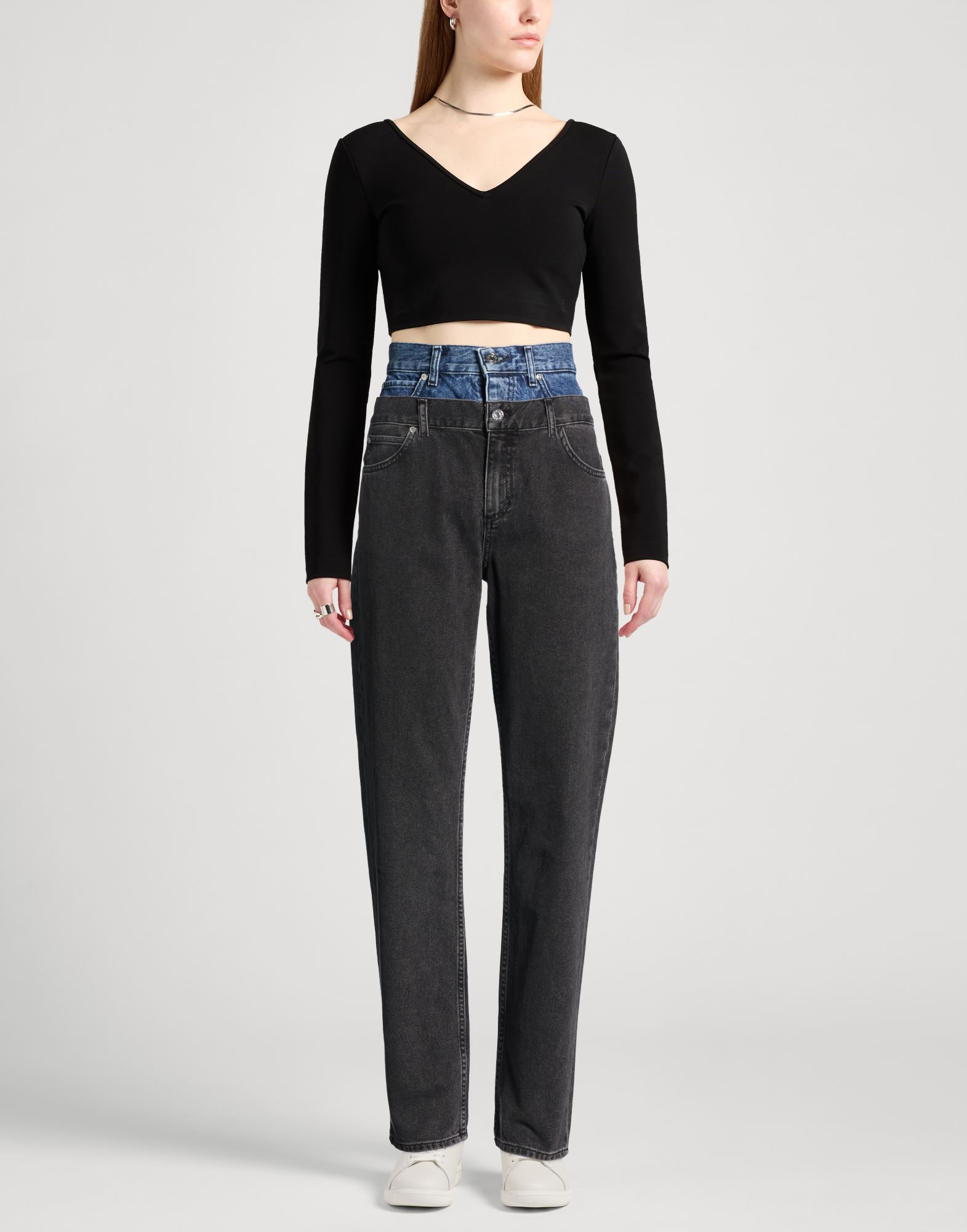 SANDRO SANDRO Straight-Leg Two-Tone Denim Jeans