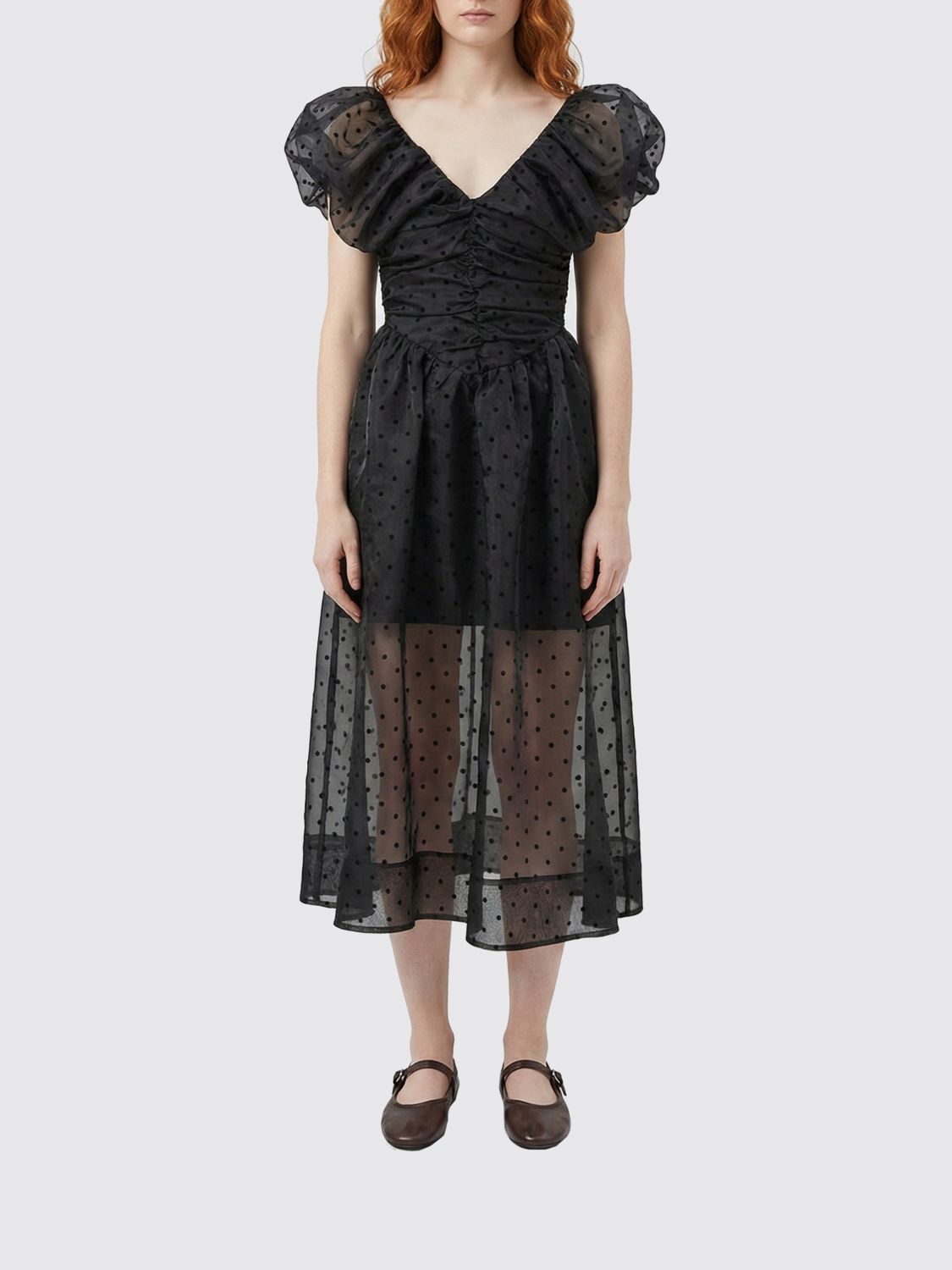 GANNI Ganni Polka Dot Tulle Midi Dress