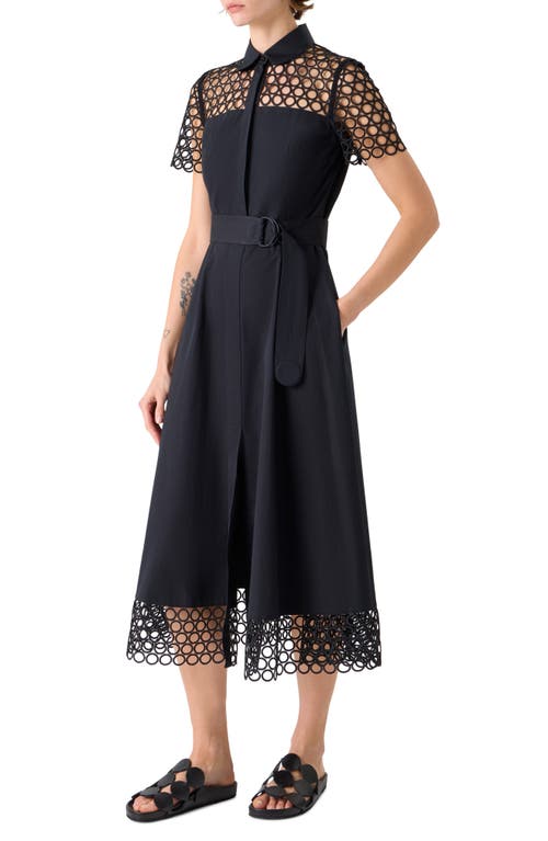 AKRIS Belted Lace Trimmed Poplin Shirtdress