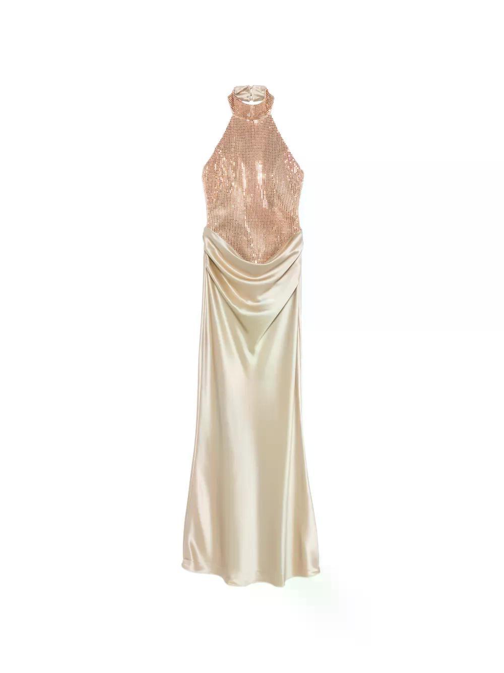 Helsi Brice Halter Sequin Column Maxi Dress In White - 29% Off |  Editorialist