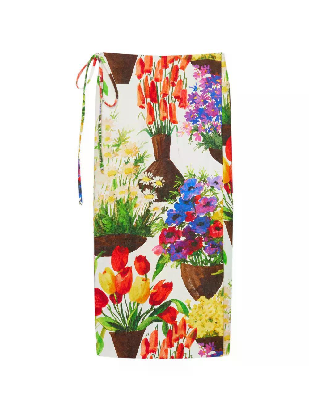 MSGM Floral-Print Midi Skirt
