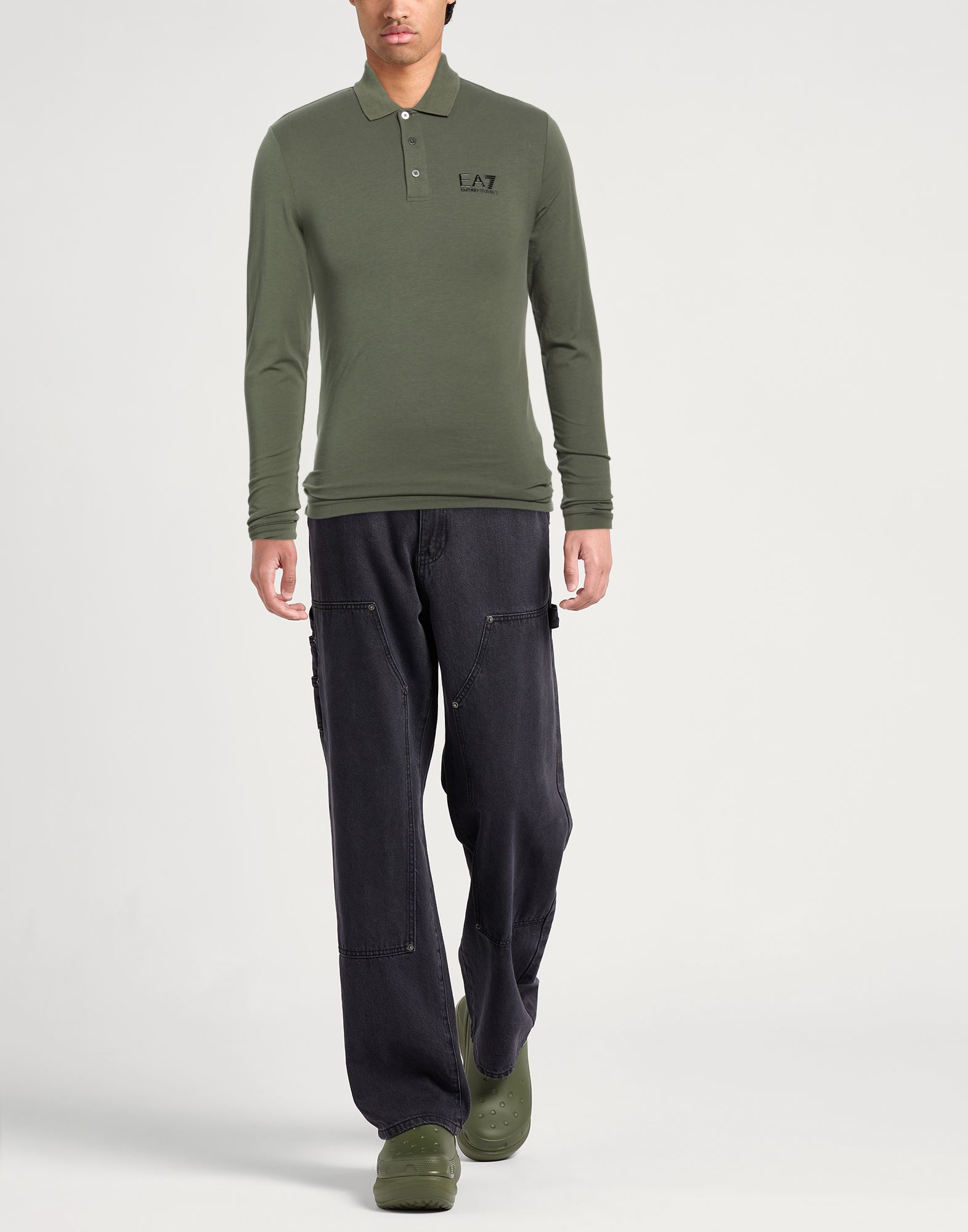 EA7 man polo shirt military green size xs cotton, elastane