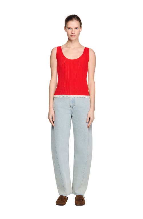 SANDRO Knit Tank with Lace Trim