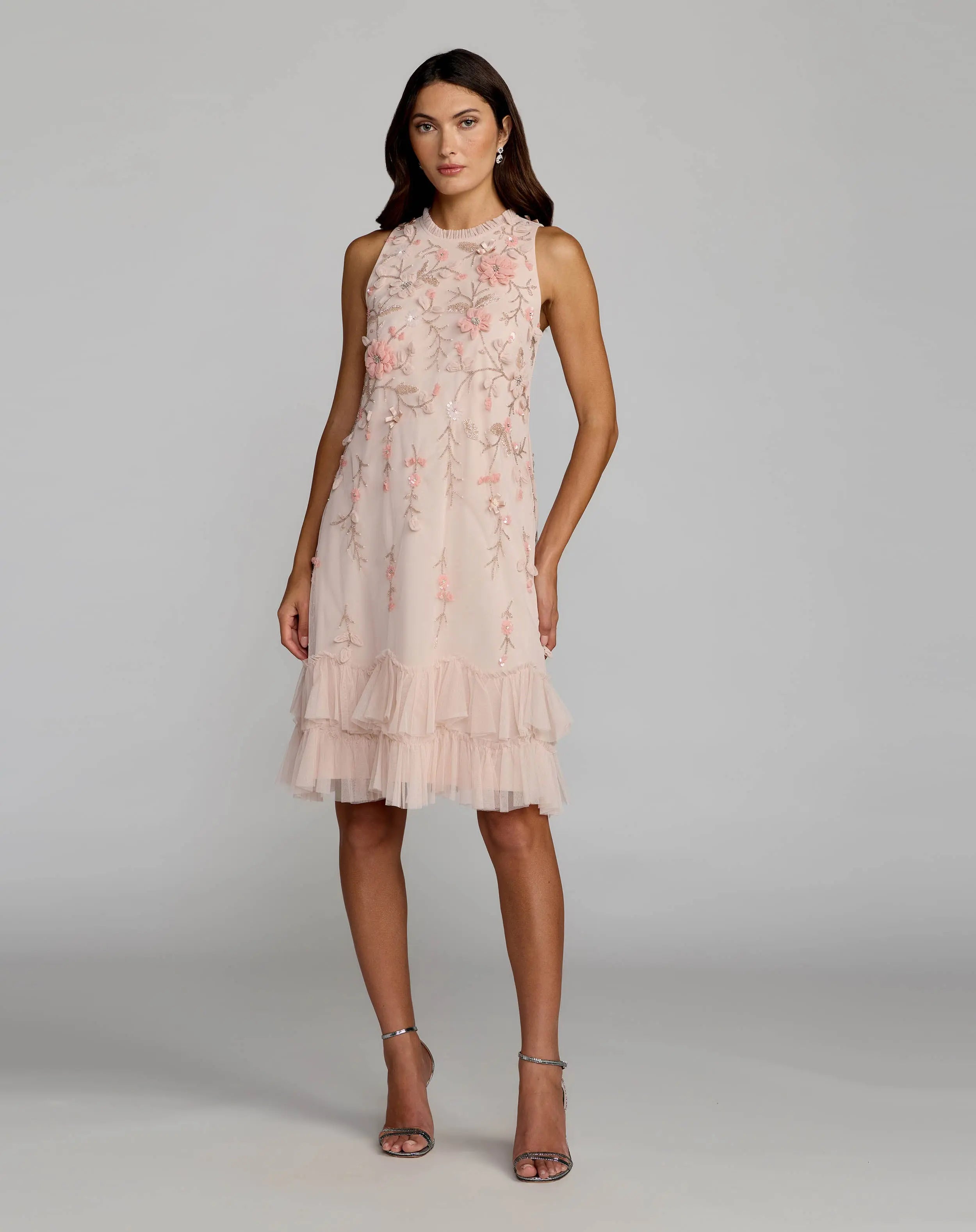 MAC DUGGAL Embellished Ruffle Tiered Floral Dress
