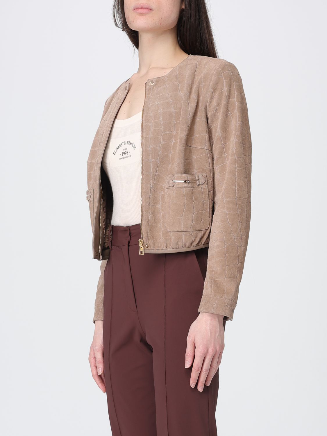 ELISABETTA FRANCHI Elisabetta Franchi Suede Sheepskin Cropped Jacket