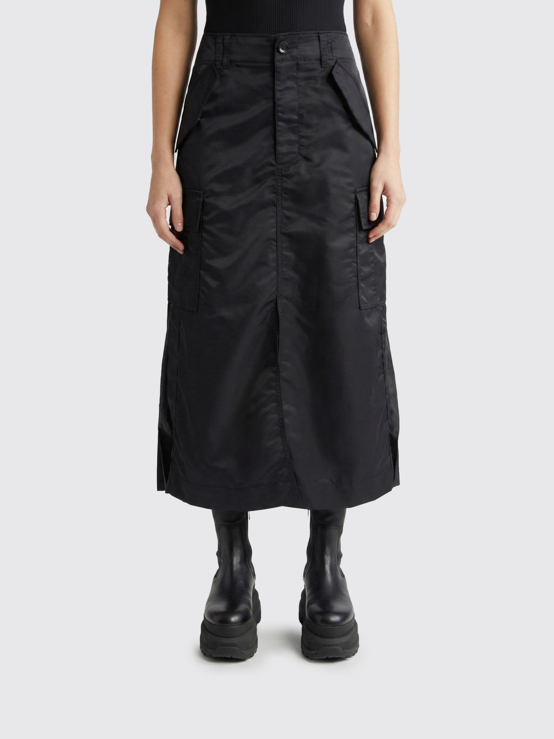 SACAI Sacai Black Nylon A-Line Midi Skirt