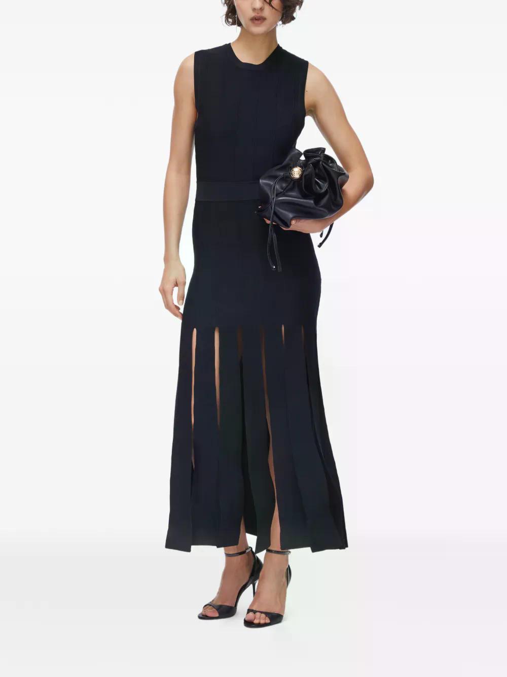 LIU JO LIU JO Black Knit Sleeveless Dress with Fringed Hem