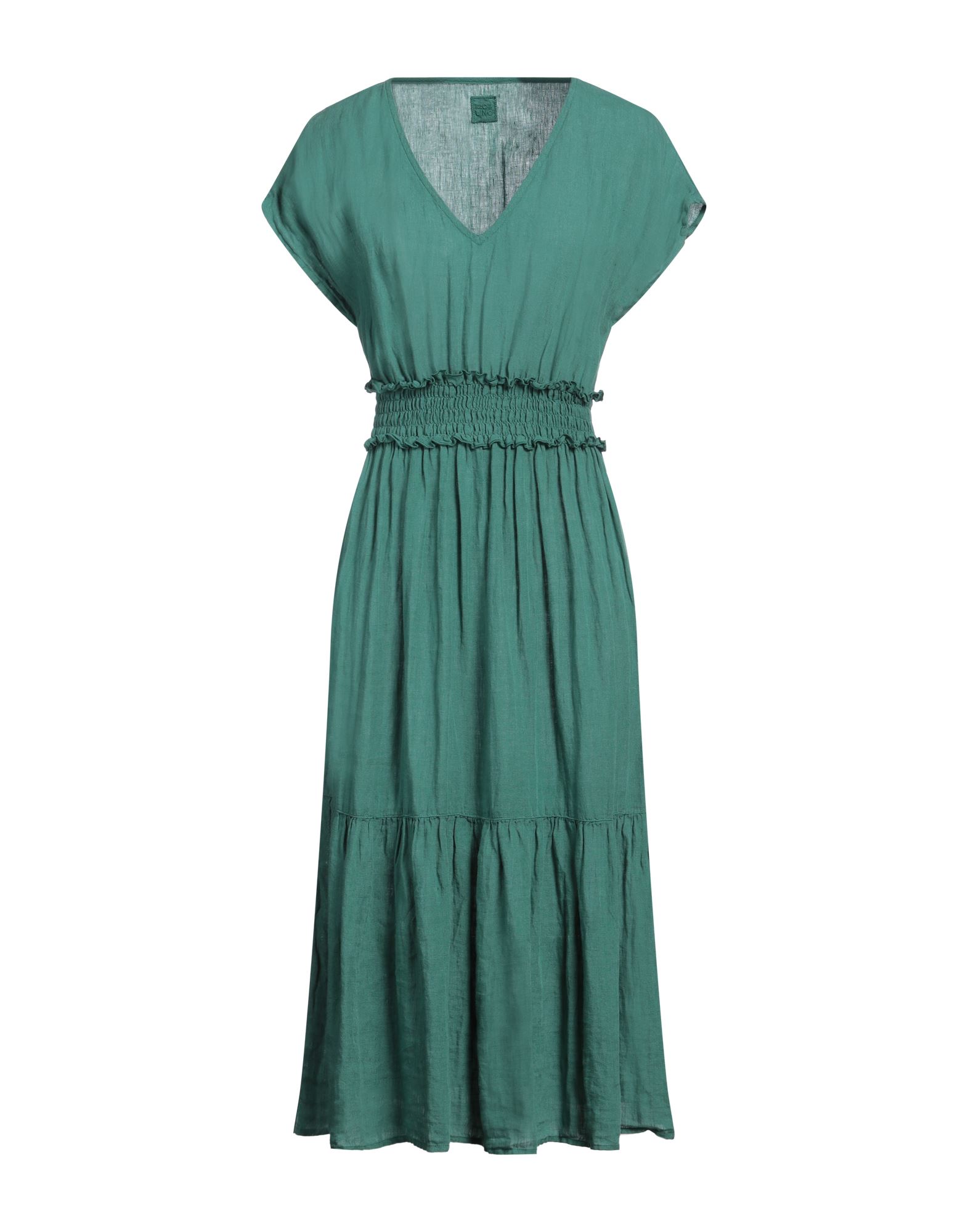 chinese dress ladies 100% Linen Split-Neck Patch-Pocket Midi Dress KALINA – LINTICO