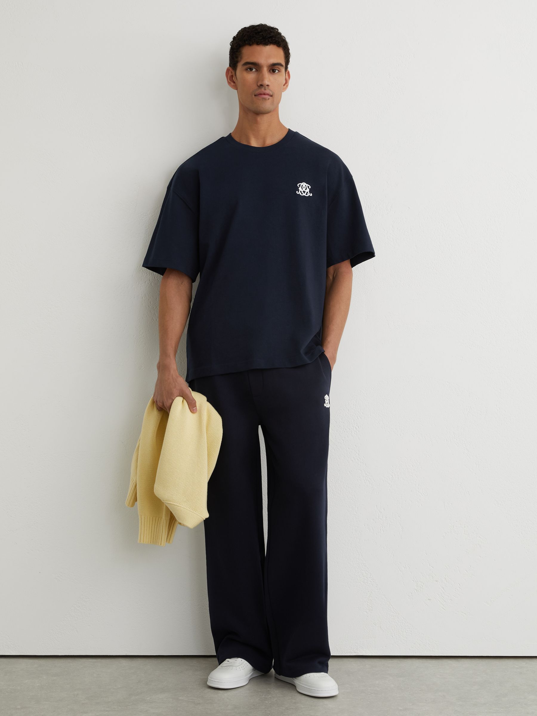 REISS rainer monogram embroidered relaxed-fit t-shirt