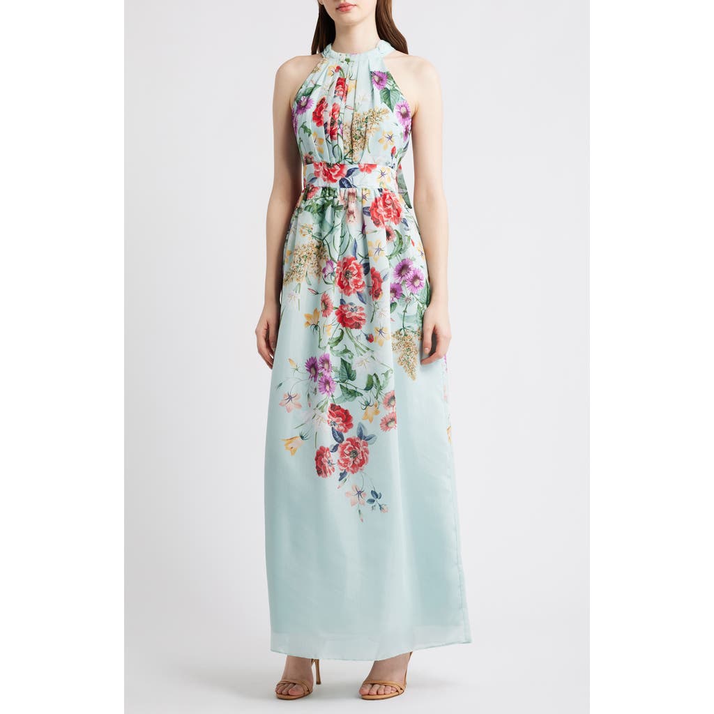 floral print halter maxi dress eliza j Burgundy Sequin Halter Neck Sleeveless Cut-Out & Ruched Detail Maxi Dress  /3-2-1 main image 0