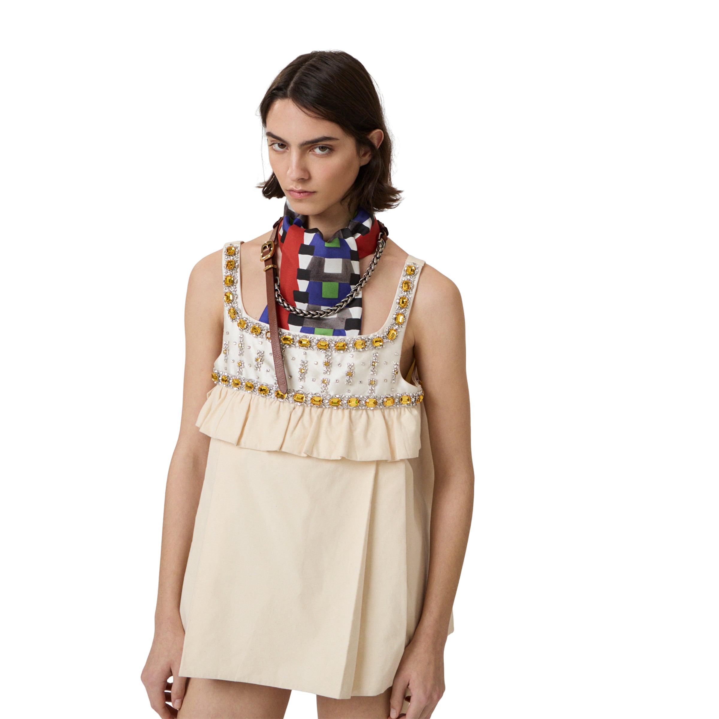 MIU MIU Embroidered Canvas Mini-Dress