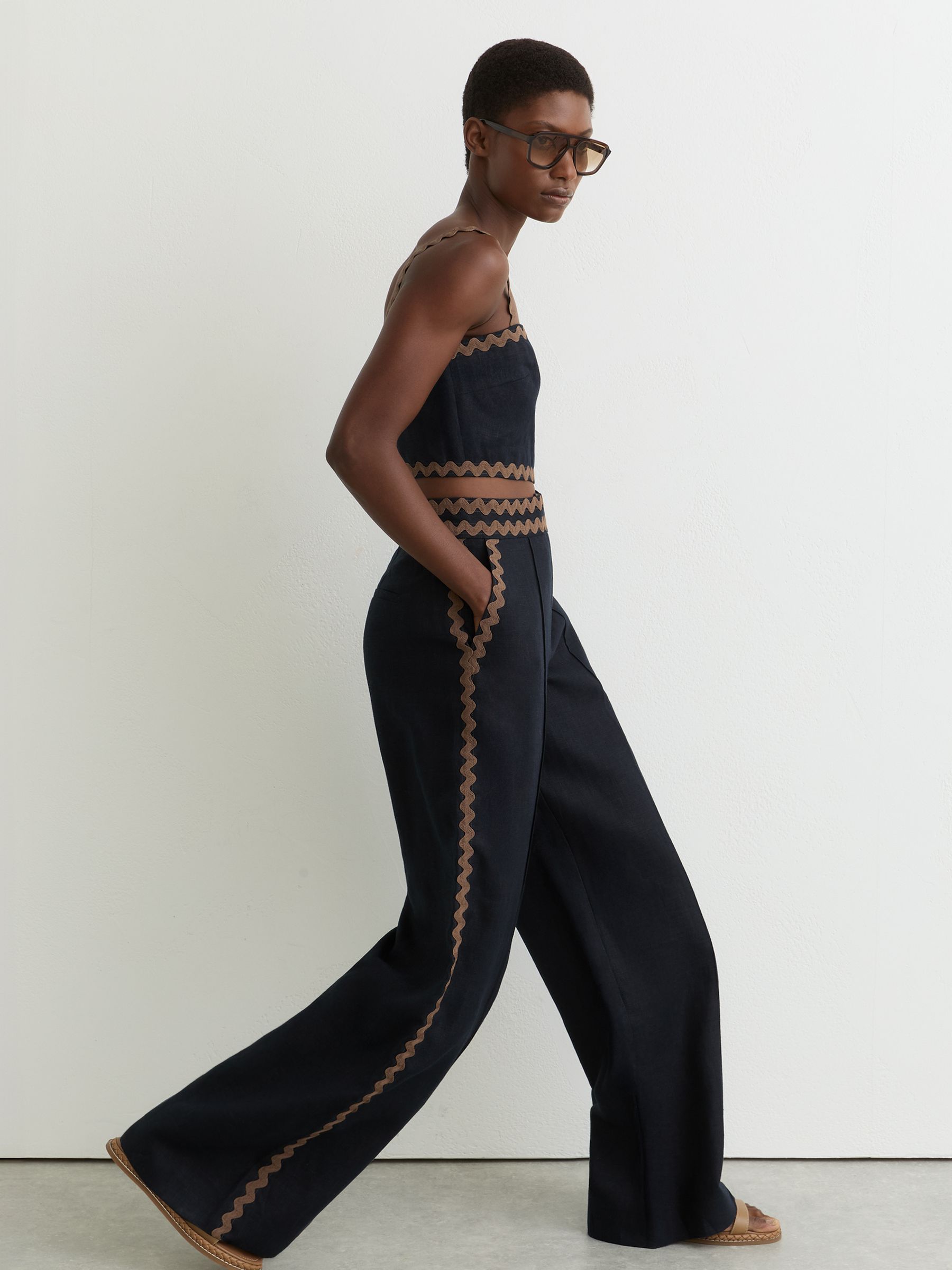 REISS Mila Petite Linen Wide-Leg Trousers