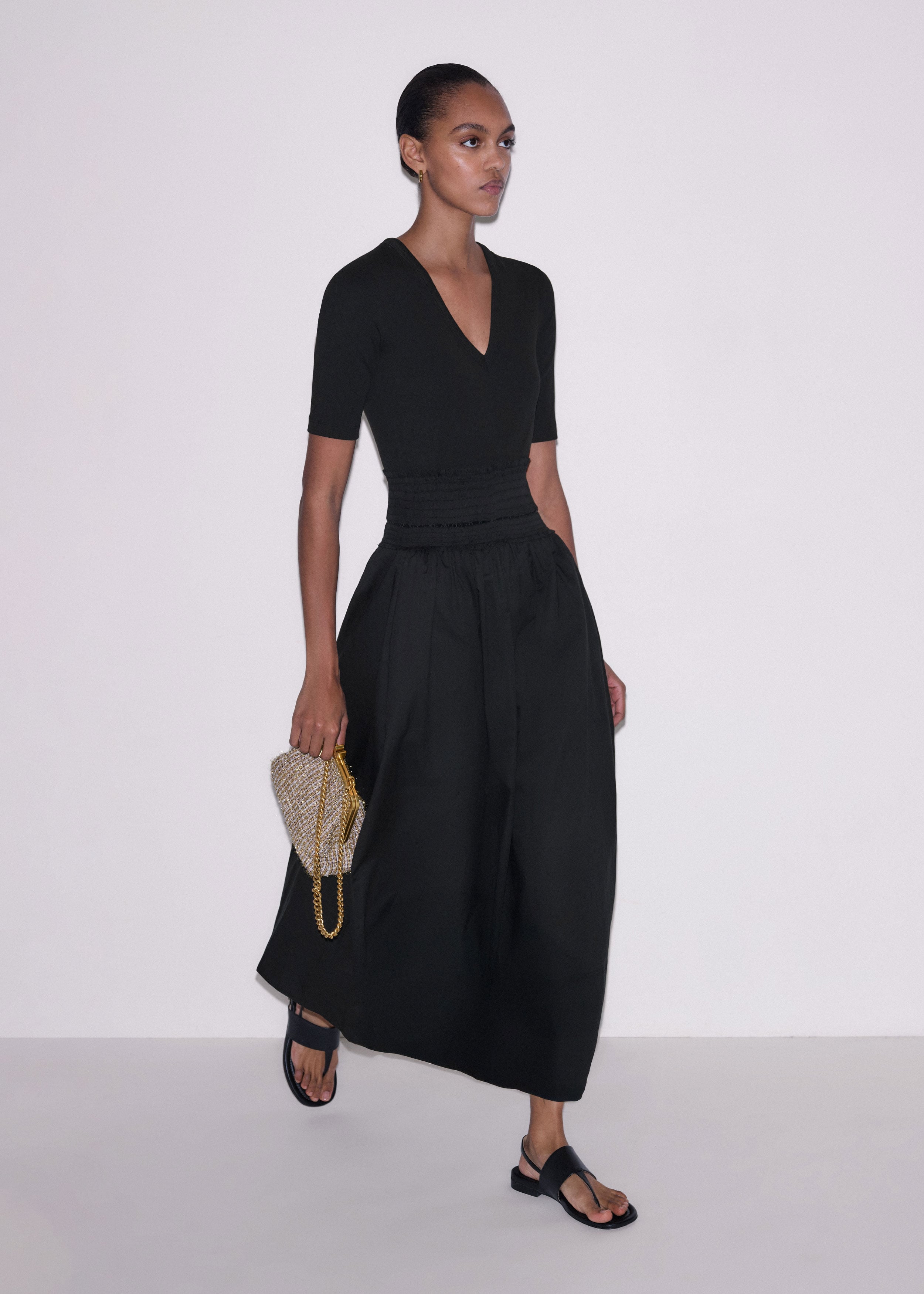 ME+EM V-Neck Smocked Skirt Maxi Dress