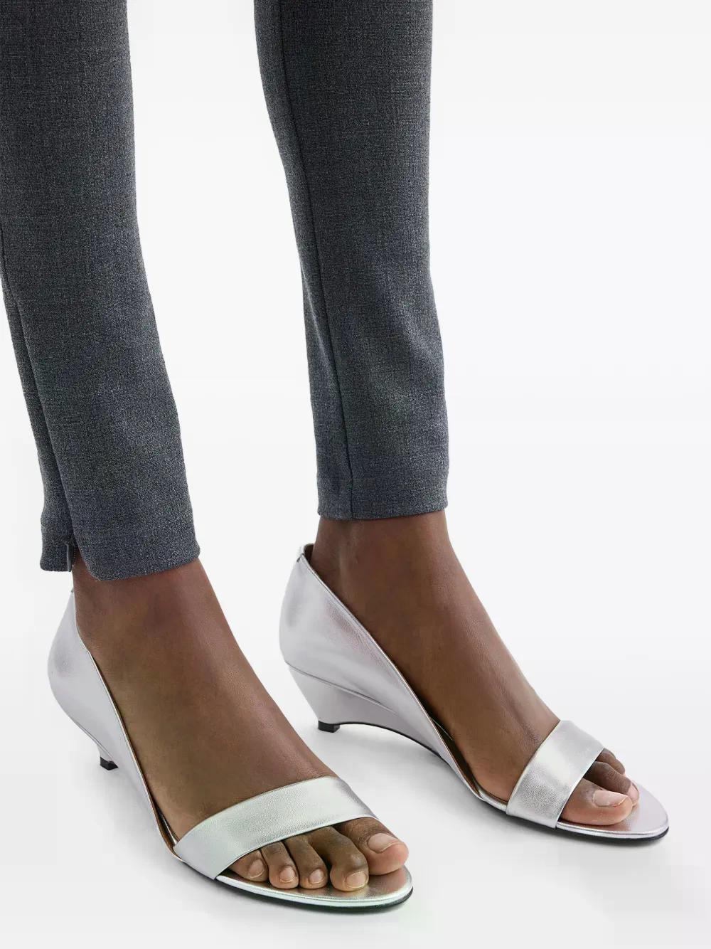 JIL SANDER Jil Sander Silver-Tone Leather Low Wedge Sandals