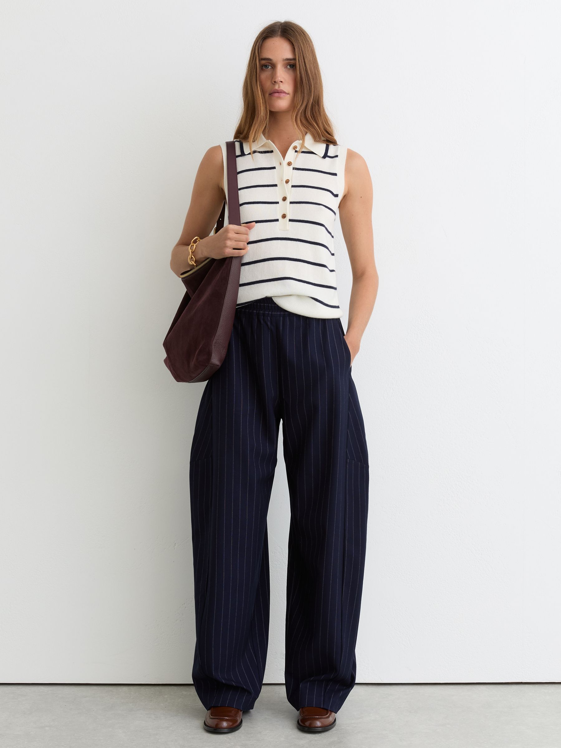 REISS Wool-Cashmere Stripe Polo Vest