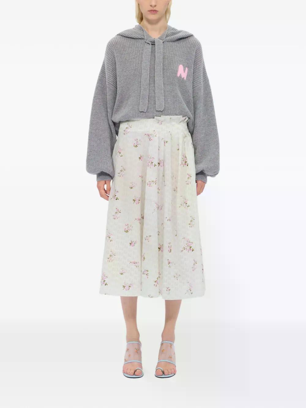 MSGM Floral-Print Pleated Midi Skirt