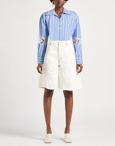 SANDRO Striped Cotton-Linen Shirt with Lace Trim