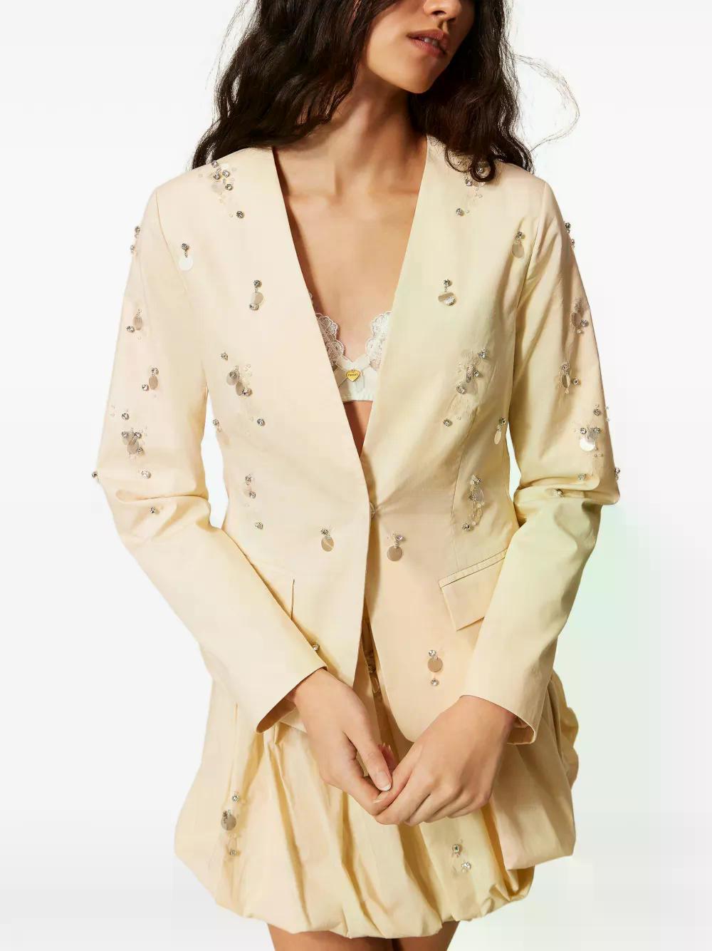 TWINSET TWINSET Poplin Blazer with Crystal Embellishments