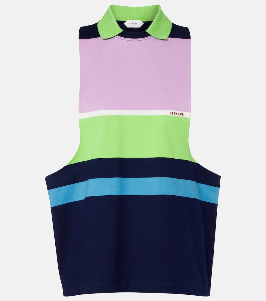 VERSACE Striped Cotton Jersey Tank Top