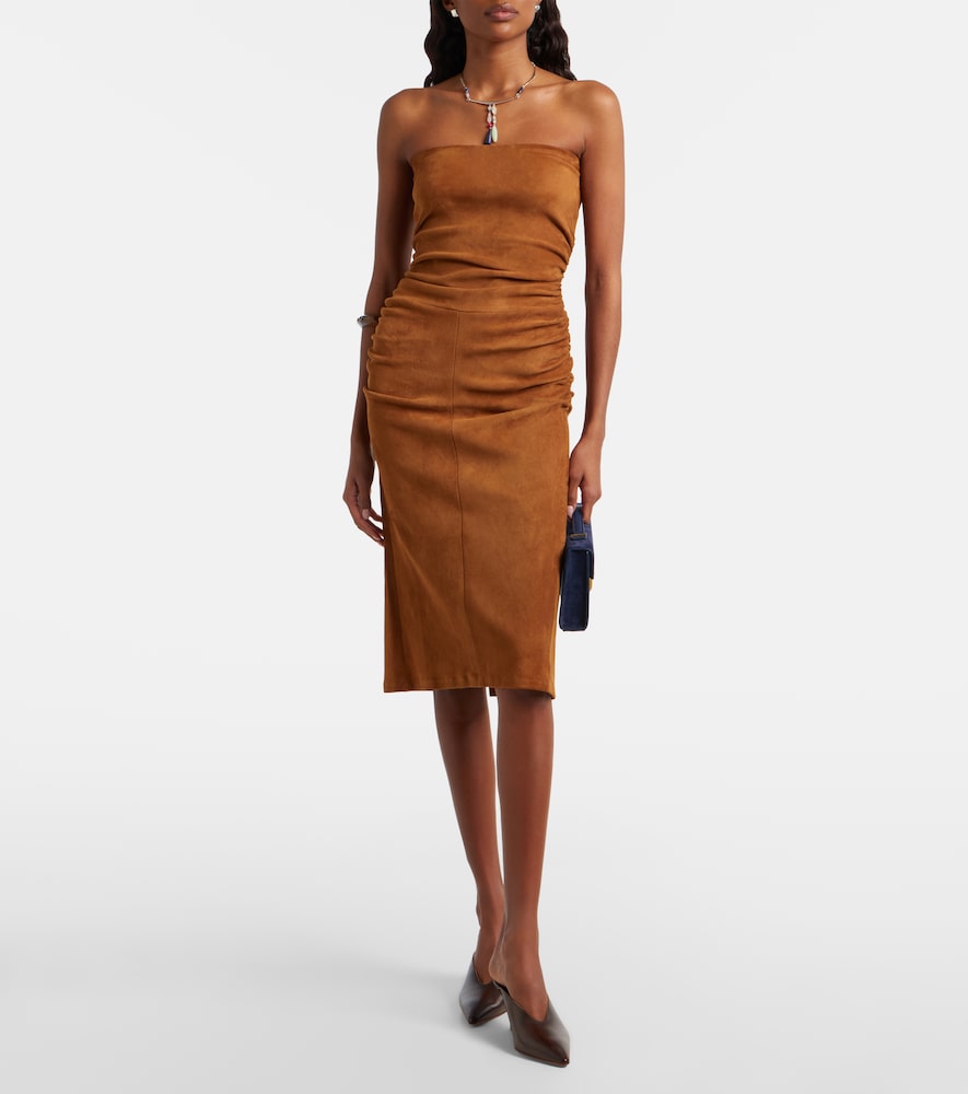 STOULS Salma Ruched Suede Midi Dress