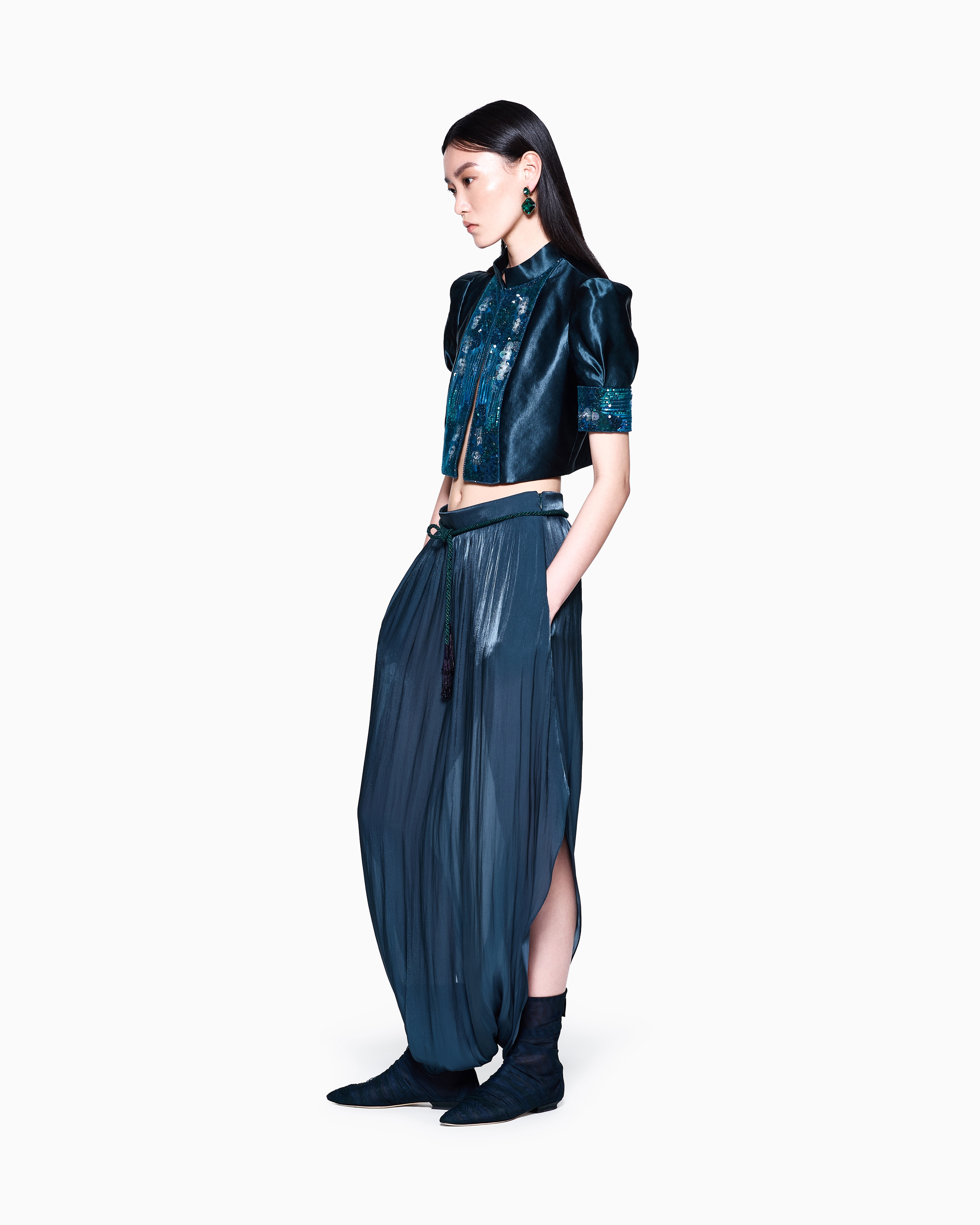 GIORGIO ARMANI Embroidered Linen and Silk Bolero
