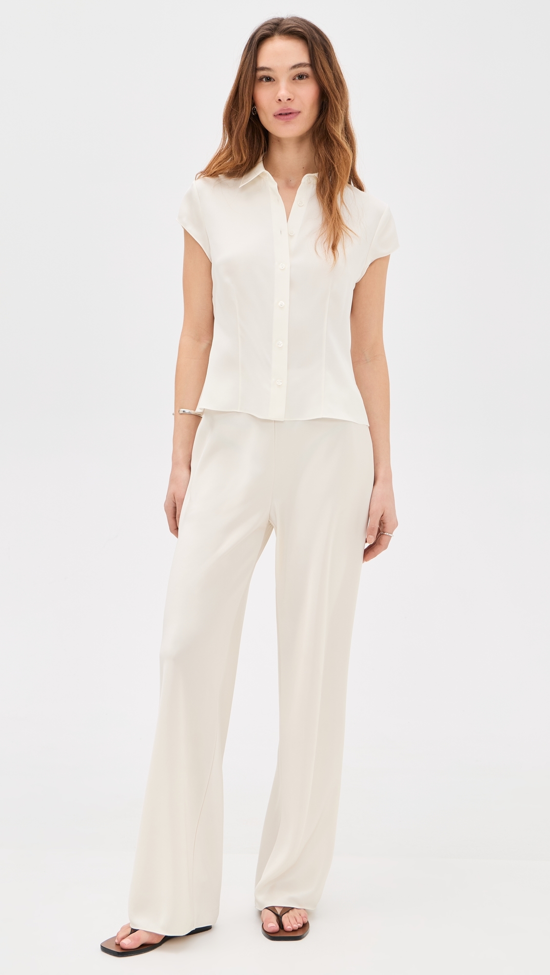THEORY Cap-Sleeve Silk Blouse