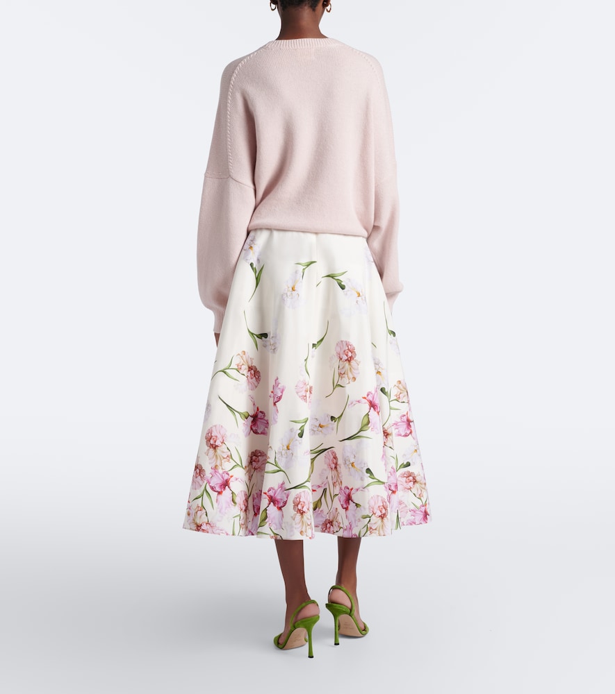 OSCAR DE LA RENTA Floral Cotton-Blend Poplin Midi Skirt