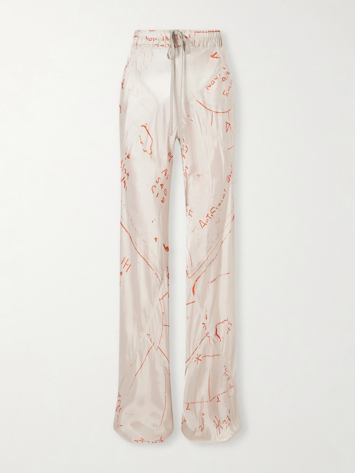RICK OWENS Rick Owens Bias Paneled Printed Satin Pants