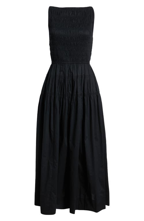 cos boat neck gathered midi dress BOAT-NECK GATHERED MIDI DRESS - NAVY / WHITE / STRIPED