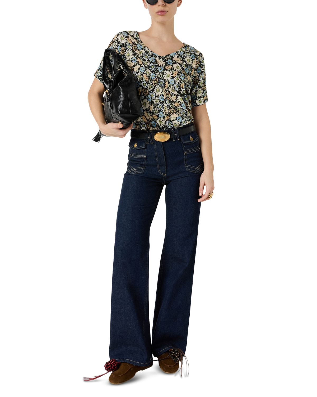 GERARD DAREL Gerard Darel Malinae Floral Print V-Neck Tee
