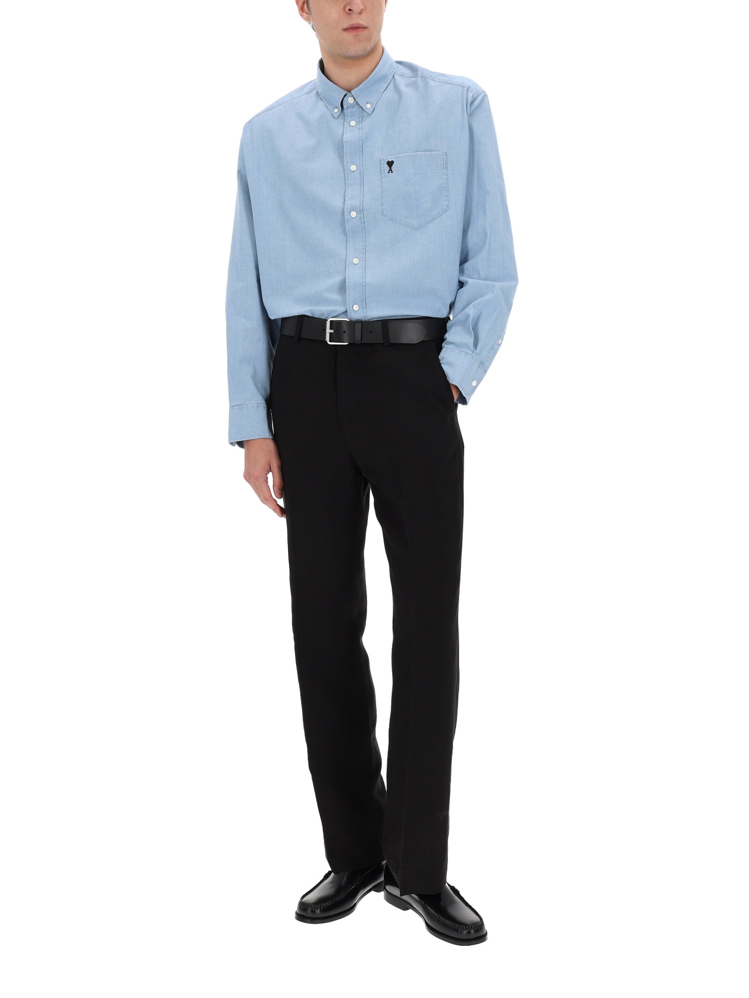 AMI Linen Blend Straight Pants