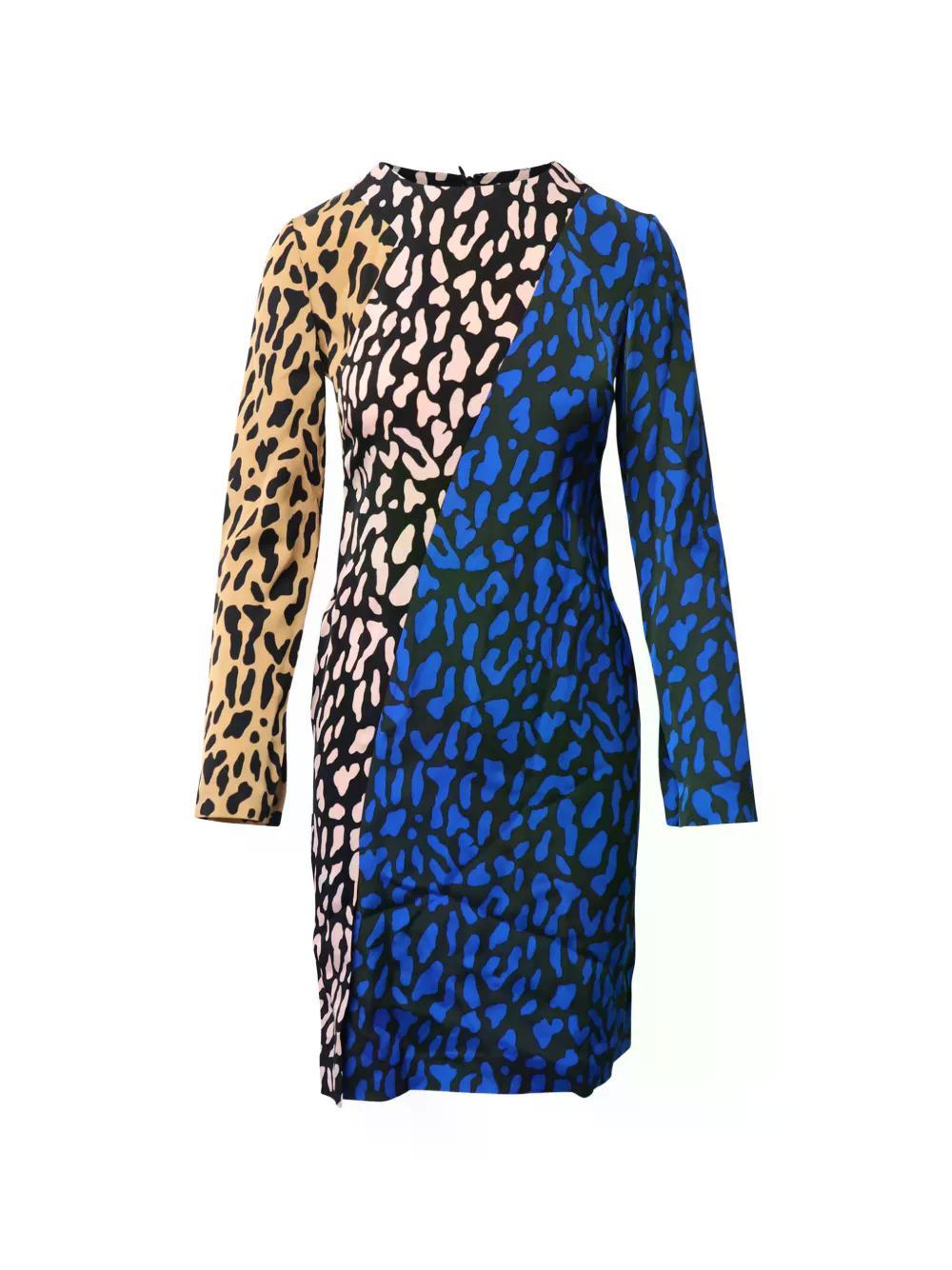 Diane Von Furstenberg Vintage Leopard-Print Button-Down Dress - Blue