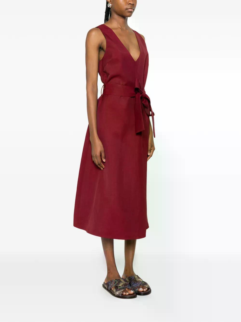 P.A.R.O.S.H V-Neck Belted A-Line Dress