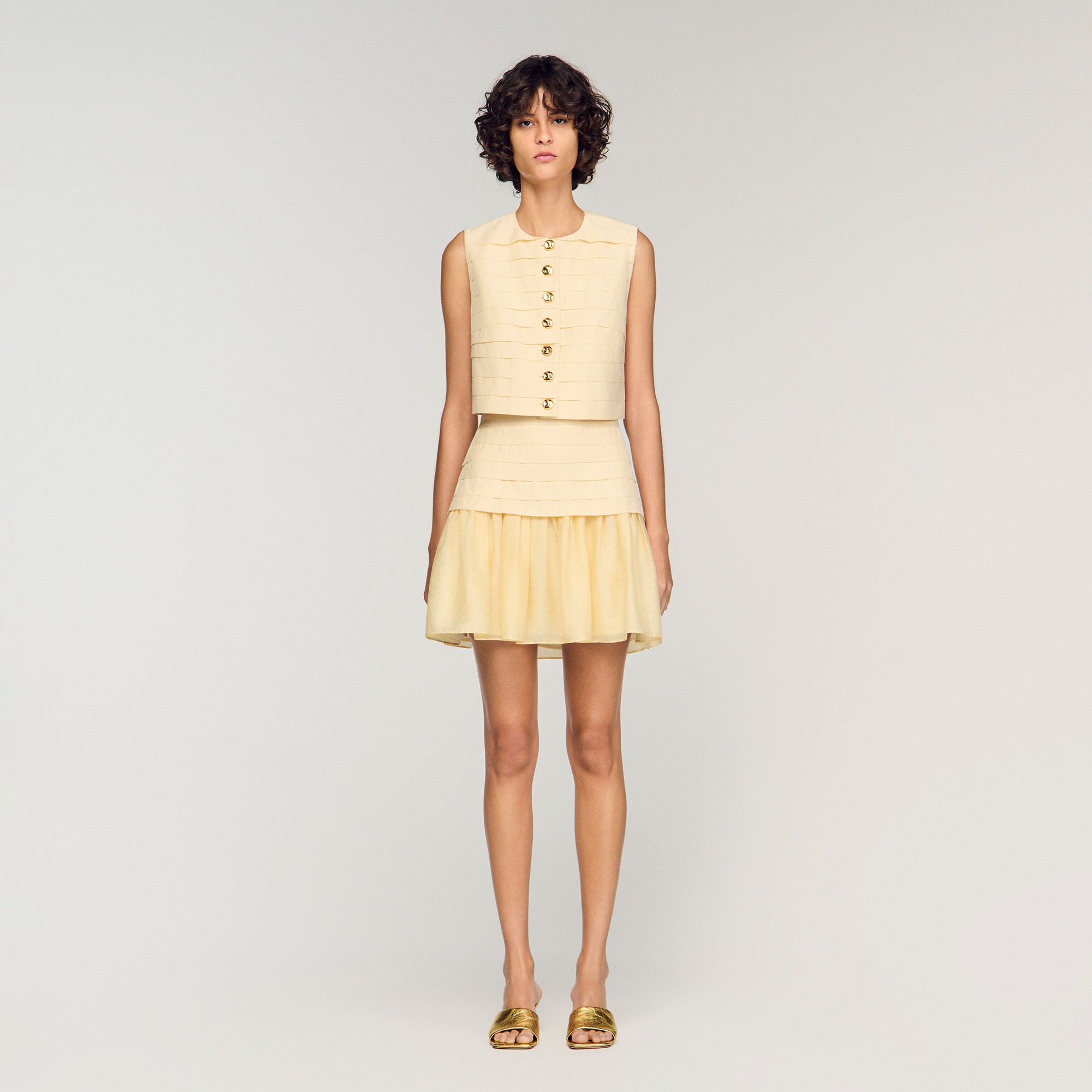 SANDRO Pleated Crop Top