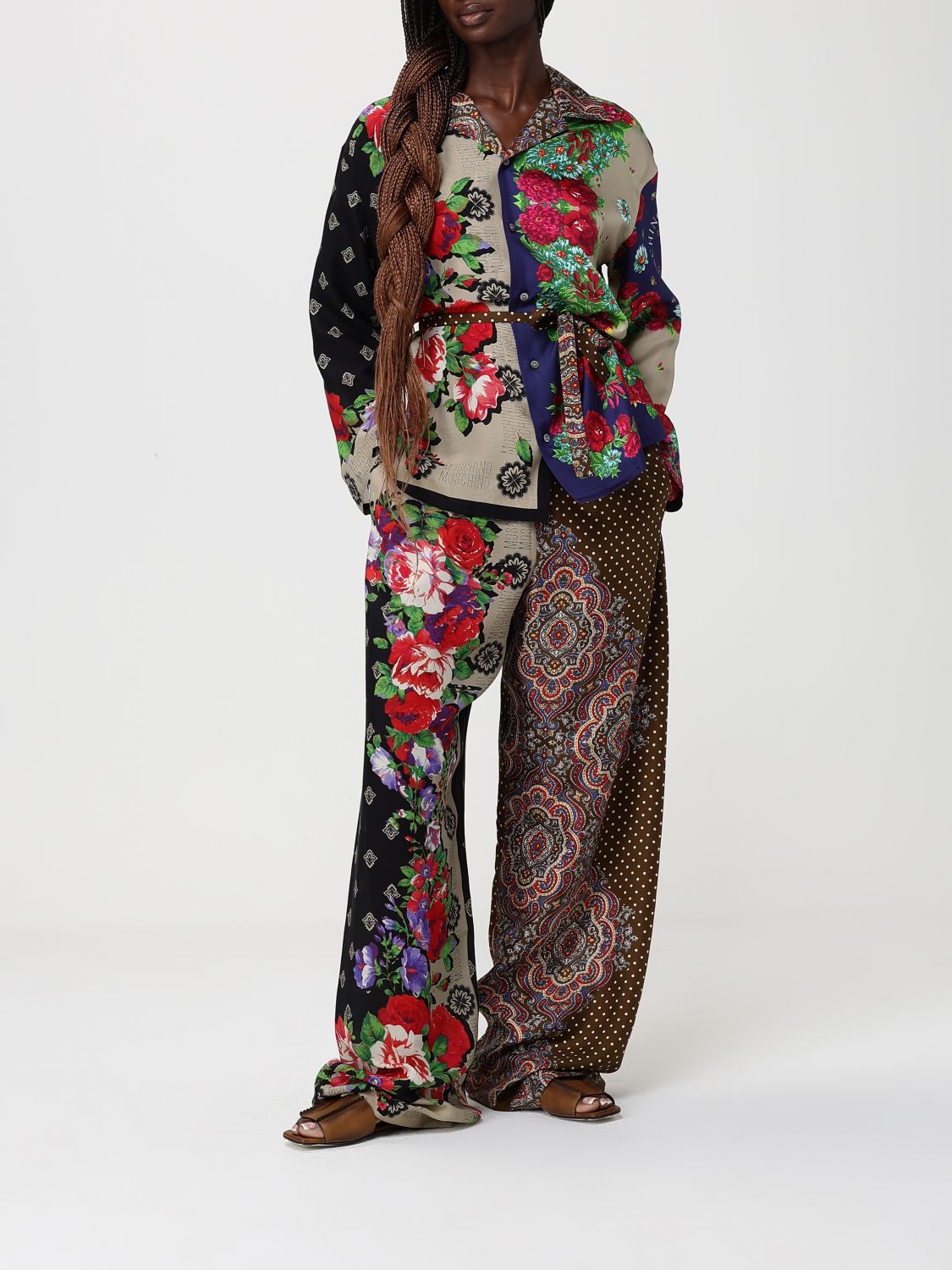 MOSCHINO Moschino Couture Printed Silk Palazzo Trousers