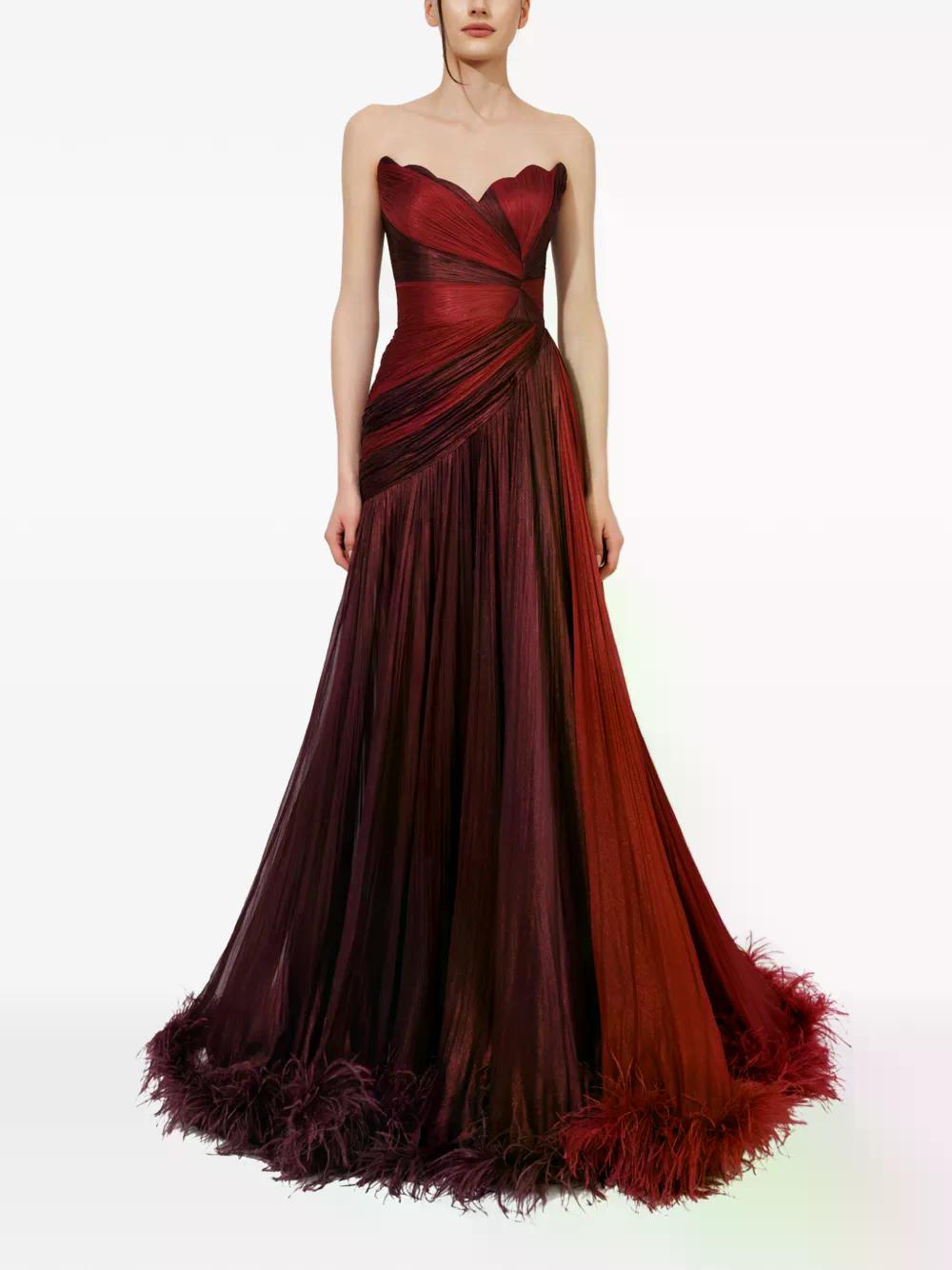 IRIS SERBAN Giselle Feather Strapless Maxi Dress
