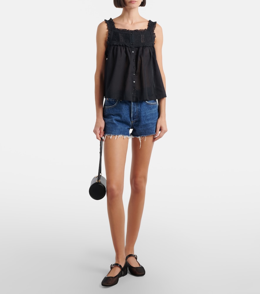 DÔEN DÔEN Fidella Lace-Trimmed Cotton Top