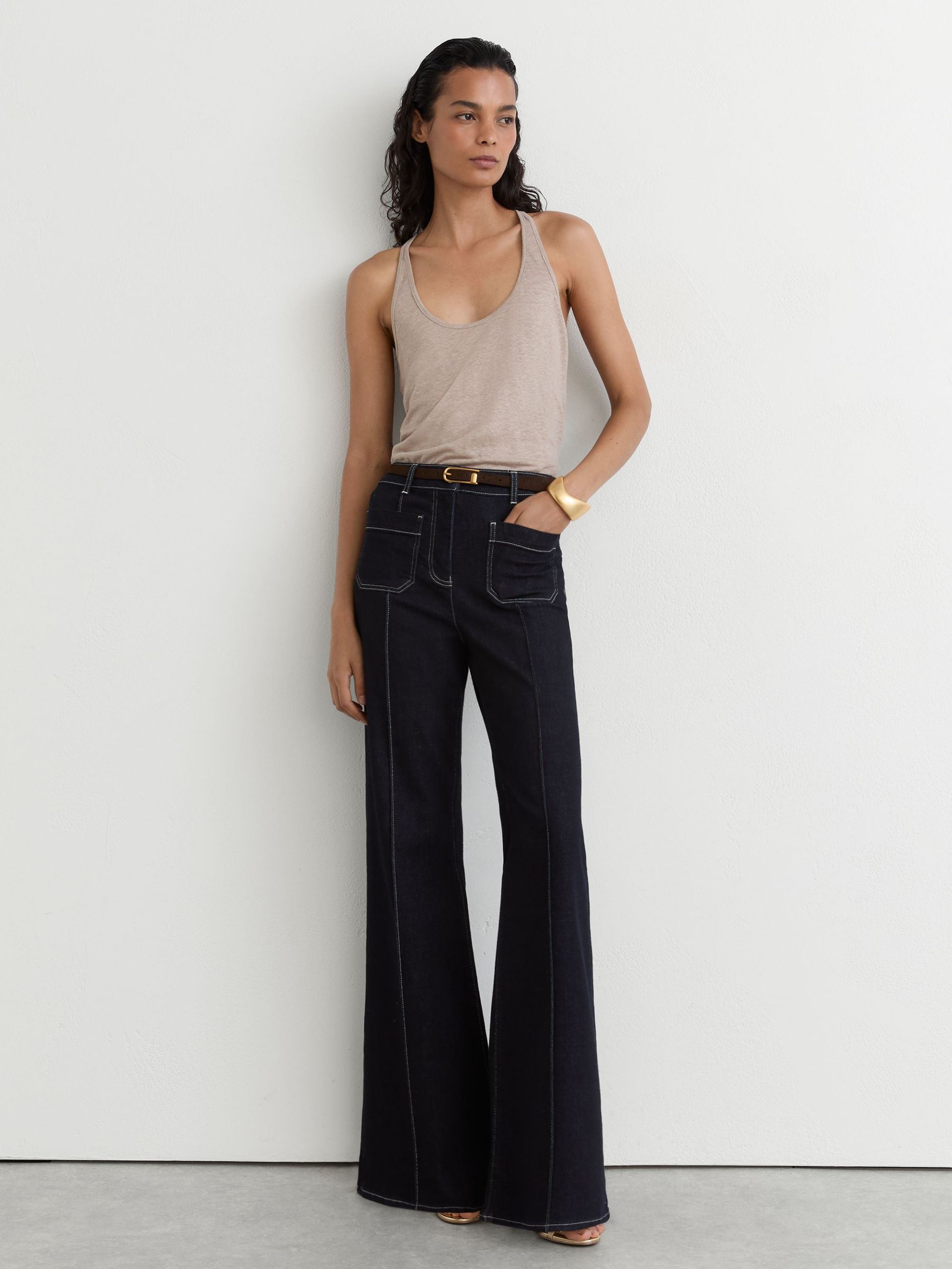 REISS Lidie Linen Racer-Back Vest