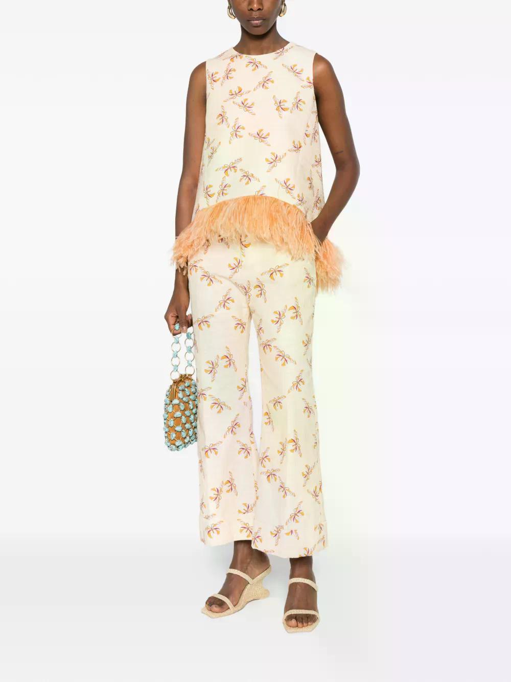 LA DOUBLEJ La Scala Floral-Print Fringed Top